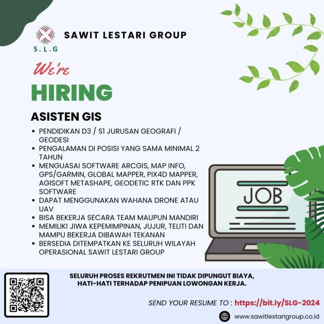 Sawit Lestari Group Buka Lowongan Kerja Sebagai Asisten GIS