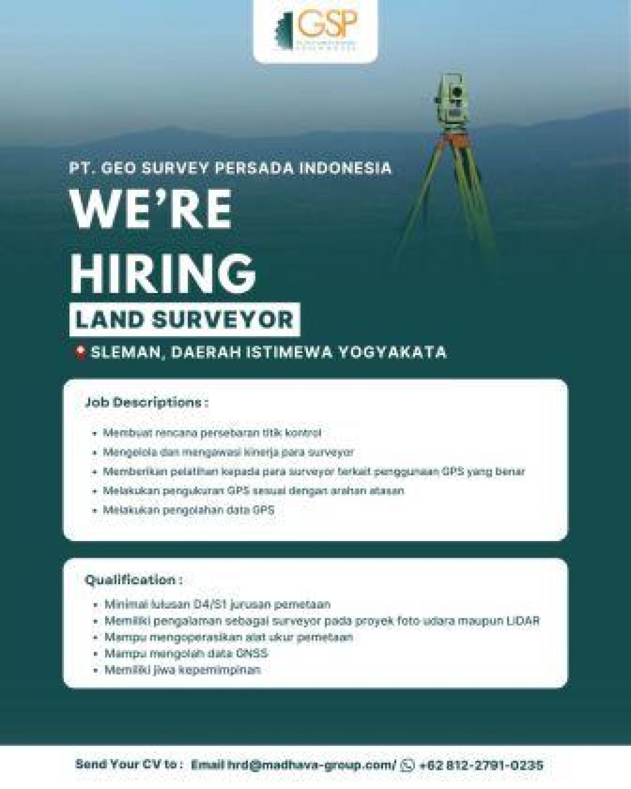 Bergabung Jadi Land Surveyor di PT Geo Survey Persada Indonesia